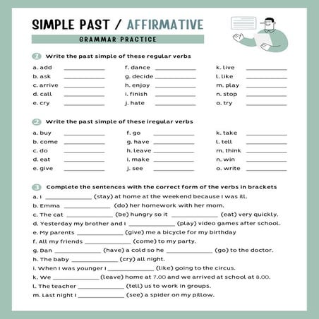 Simple Past Affirmative Grammar Practice Worksheet In Colorful Simple ...