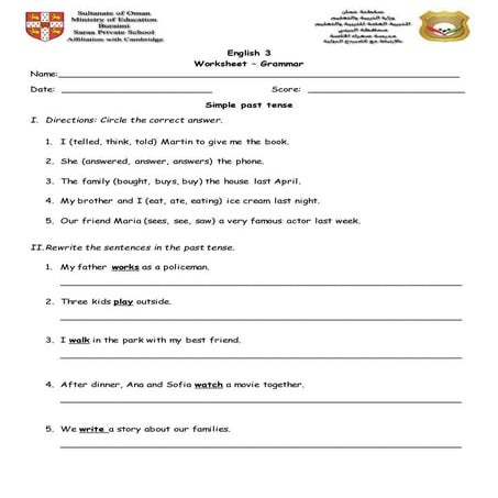 Grammar worksheet - Simple past tense | DOCX