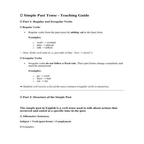 📝 Simple Past Tense.docx para aprender el pasado | DOCX