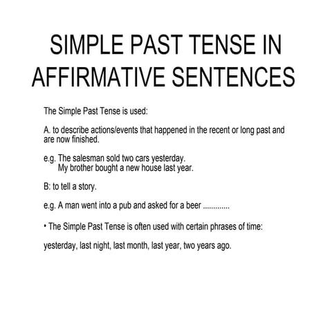 Simple past tense in affirmative sentences | PPT