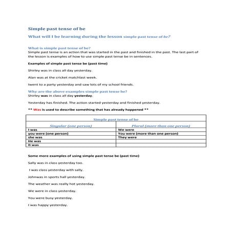 Simple past tense of be | PDF