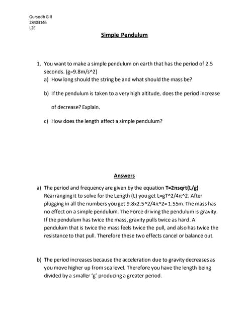 Simple pendulum | PPTX | Physics | Science