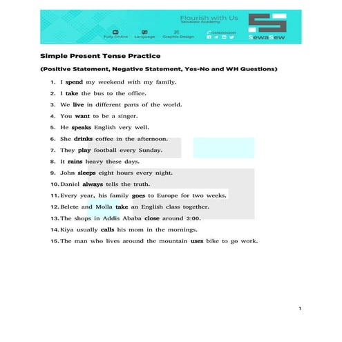 Simple Present Tense - Practice.pdffjfjhghg | PDF
