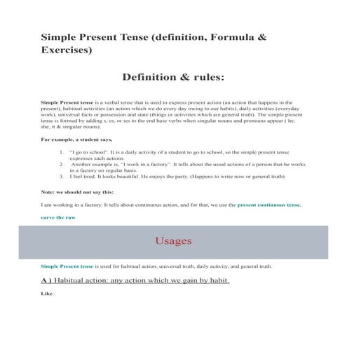 Present Simple Tense Simple Present Definition Rules Present Simple: