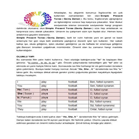 Simple present tense konu anlatımı | PDF