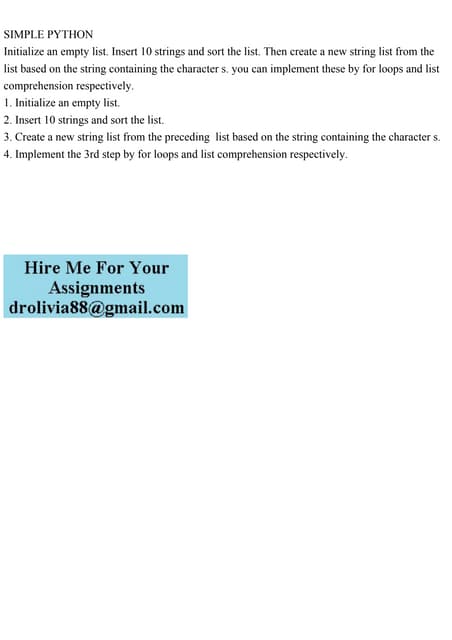 Simple Pythoninitialize An Empty List Insert 10 Strings And Sort Pdf 7937