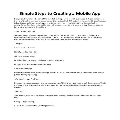 Simple Steps to Creating a Mobile App | PDF