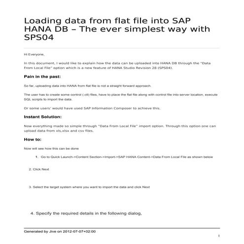 Simplest way of loading data from flat file to hana | PDF