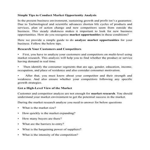 Simple tips to conduct market opportunity analysis | PDF