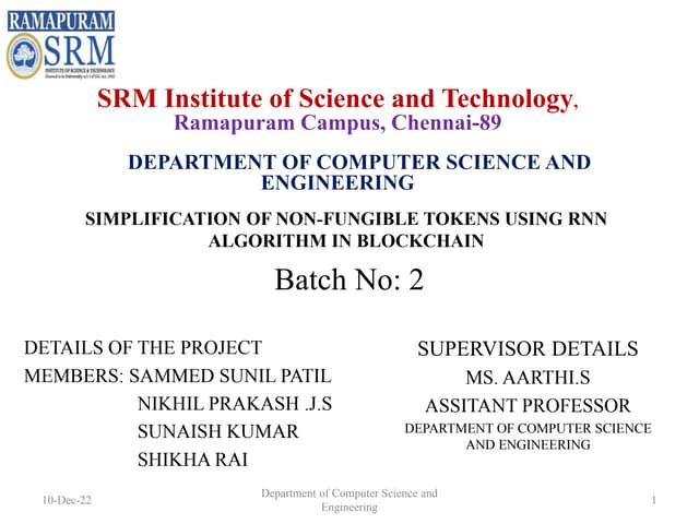 Simplification of Non-Fungible Tokens using RNN Algorithm in Blockchain ... Simplification of Non-Fungible Tokens using RNN Algorithm in Blockchain ...
