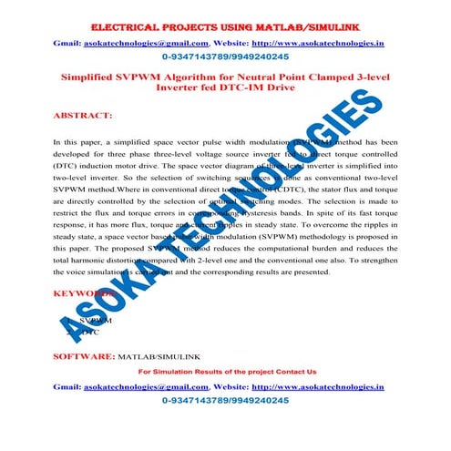 Simplified svpwm algorithm for neutral point clamped 3 level inverter fed dtc im drive | PDF