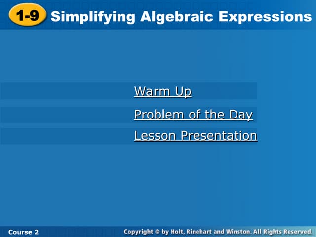 Simplifying algebraic expressions | PPT
