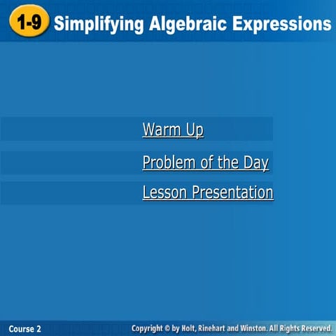 Simplifying algebraic expressions | PPT