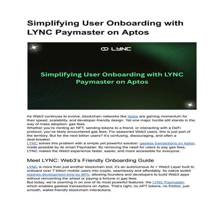 Streamlining User Onboarding on Aptos with LYNC Paymaster | PDF