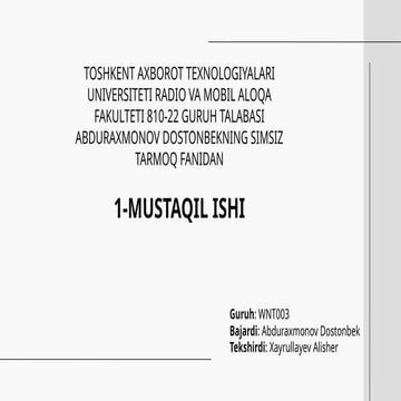 simsiz tarmoqlar.pptx fanidan tayorlangan slayd | PPTX