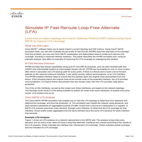Simulate Ip Fast Reroute Loop Free Alternate Lfa White Paper Pdf
