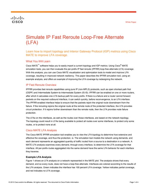 Simulate Ip Fast Reroute Loop Free Alternate Lfa White Paper Pdf