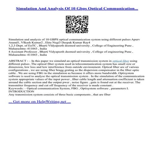 Simulation And Analysis Of 10 Gbps Optical Communication... | PDF | Computer Networking | Computing