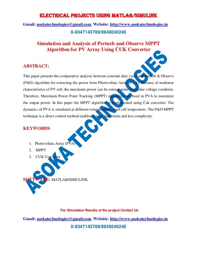 Simulation And Analysis Of Perturb And Observe Mppt Algorithm For Arr…