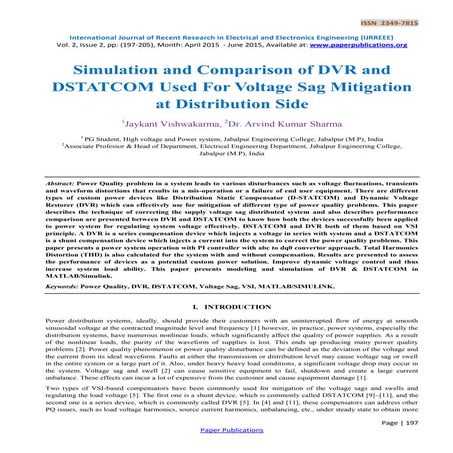 Simulation And Comparison Of Dvr And Dstatcom Used For Voltage Sag