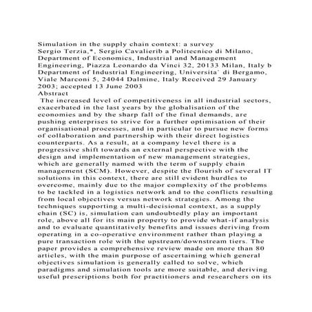 Simulation in the supply chain context a survey Sergio Terzia,.docx