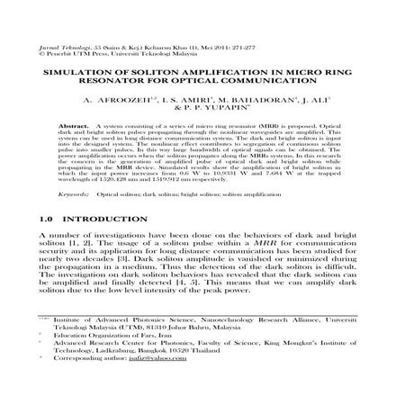 Simulation of soliton amplification in micro ring resonator for optical ...