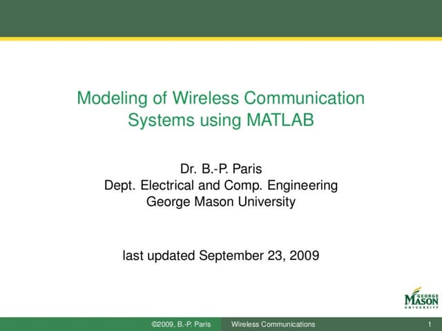Simulation Of Wireless Communications Using Matlab Ppt
