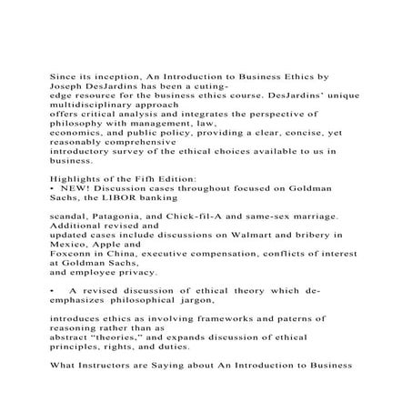 Since its inception, An Introduction to Business Ethics by Jos.docx