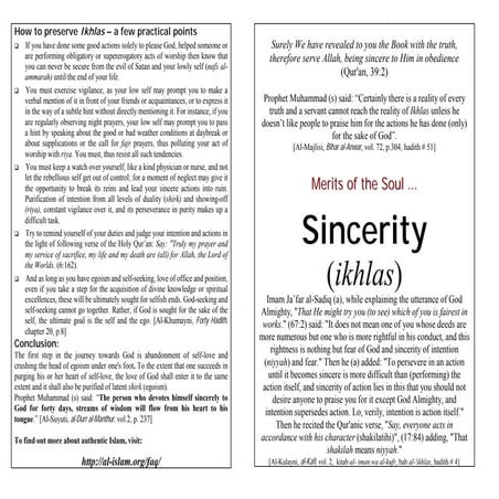 Sincerity ikhlas | PDF