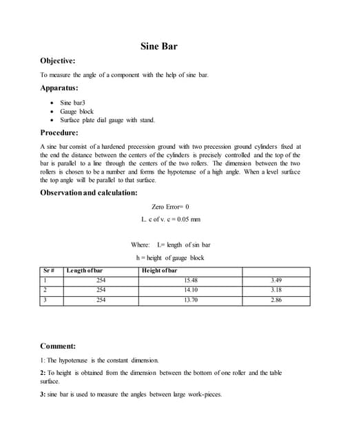 The sine bar use and application. | DOC