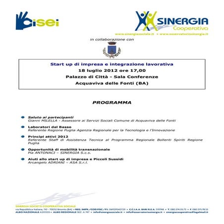Sinergia coop seminariocisei-acquaviva-programma | PDF