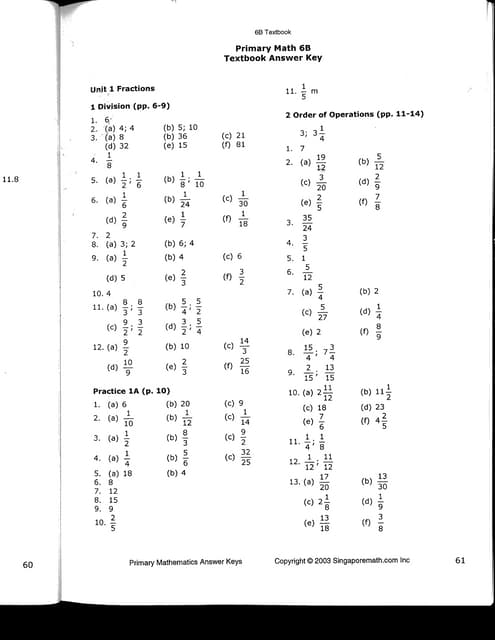 Singapore Math - 5B - Answer Keys | PDF