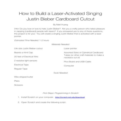 Build a Singing Justin Bieber Cutout | PDF