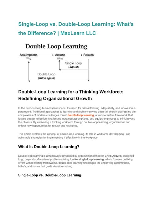 Beyond Problem Solving How Double Loop Learning Transforms Workplace