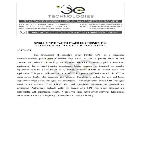 Single active switch power electronics for kilowatt scale capacitive ...
