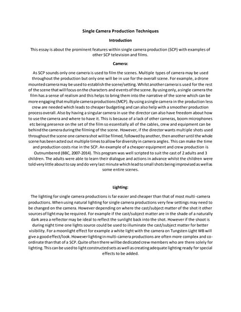 The Features Of Single Camera Production | PPT