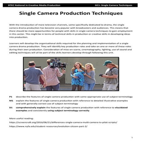 GC1 Single Camera Techniques | PDF