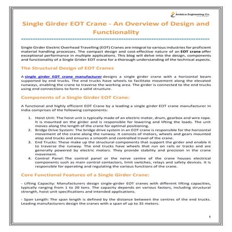 Single Girder EOT Crane - An Overview of Design and Functionality.pdf