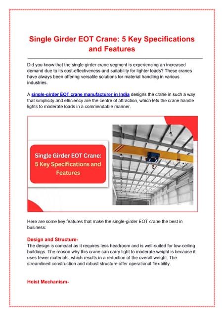 Single Girder EOT Crane - An Overview of Design and Functionality.pdf
