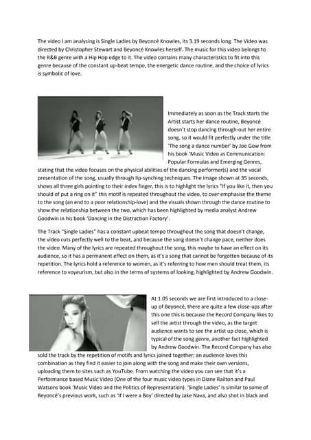 Applying Goodwin's theory to music videos - Beyonce single ladies ...