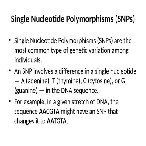 Single nucleotide polymorphism, (SNP) | PPT
