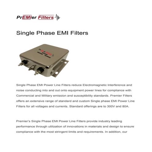 Single Phase EMI Filters : Premier Filters | PDF