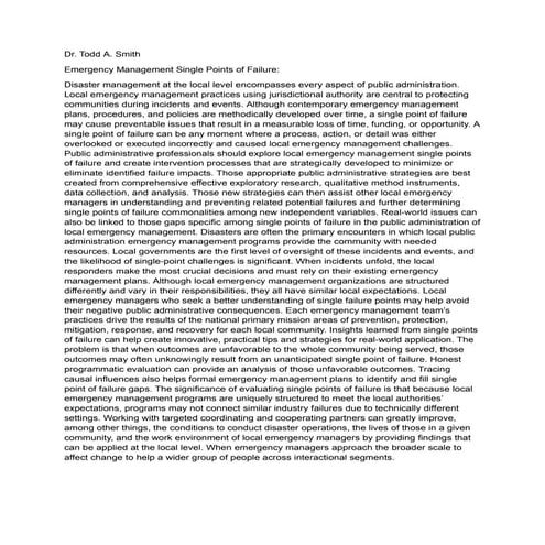 Single Points of Failure-Emergency Management Single Points of Failure.pdf