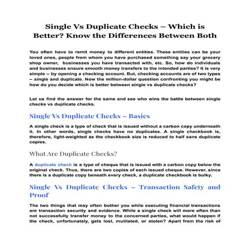 Single vs duplicate checks – which is better know the differences ...