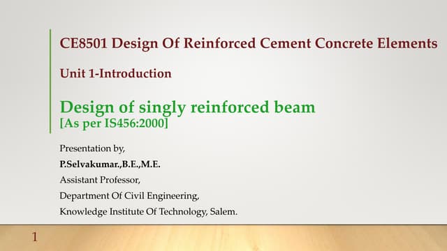 Singly reinforced beam design | PPTX Singly reinforced beam design | PPTX