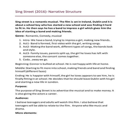 Sing street - analysis | DOCX