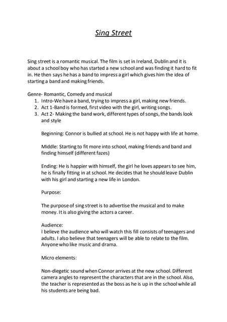 Sing street - analysis | DOCX