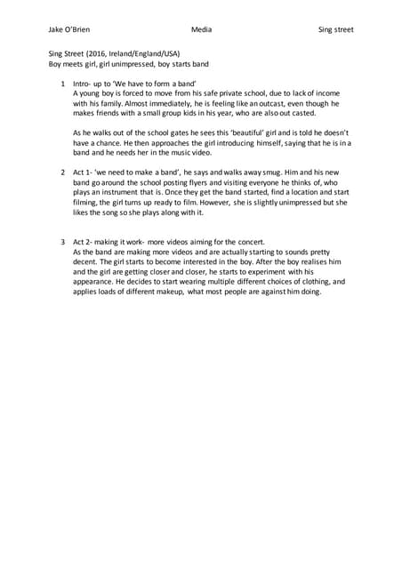 Sing street - analysis | DOCX
