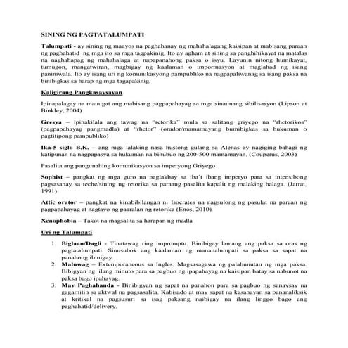 Sining ng pagtatalumpati-handout-final | PDF