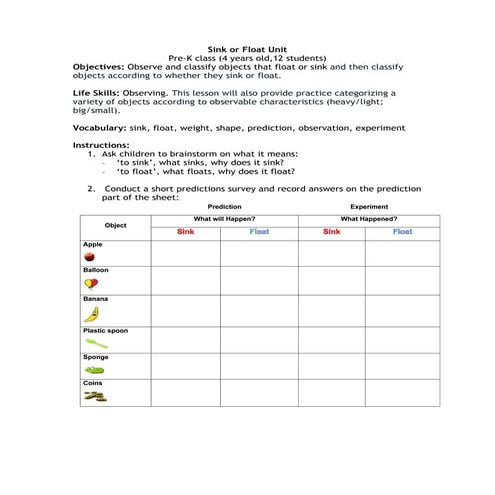 Sink or float Unit Instructions | PDF